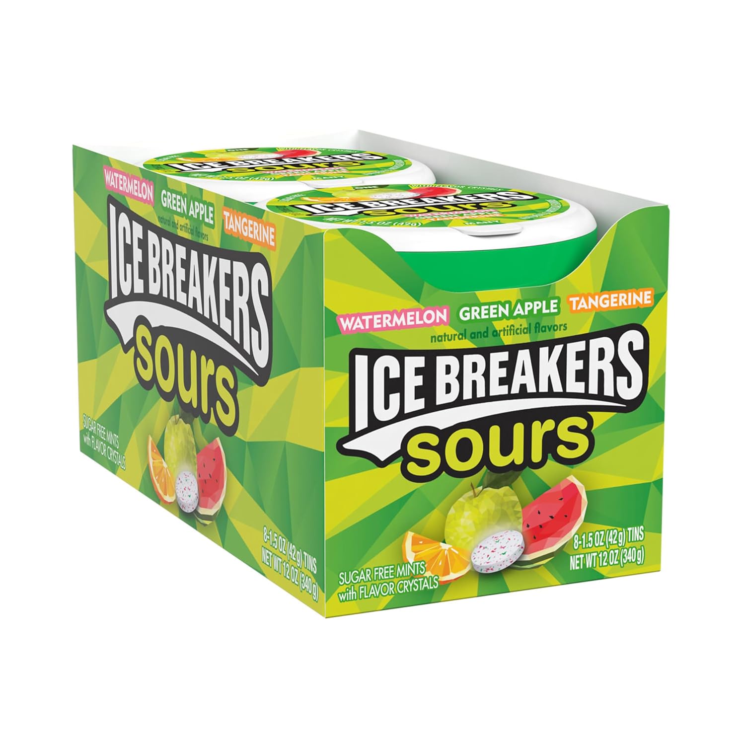 Ice Breakers Sours Assorted Fruit 8 Count 1.5 Ounce Tins Tray | Long ...