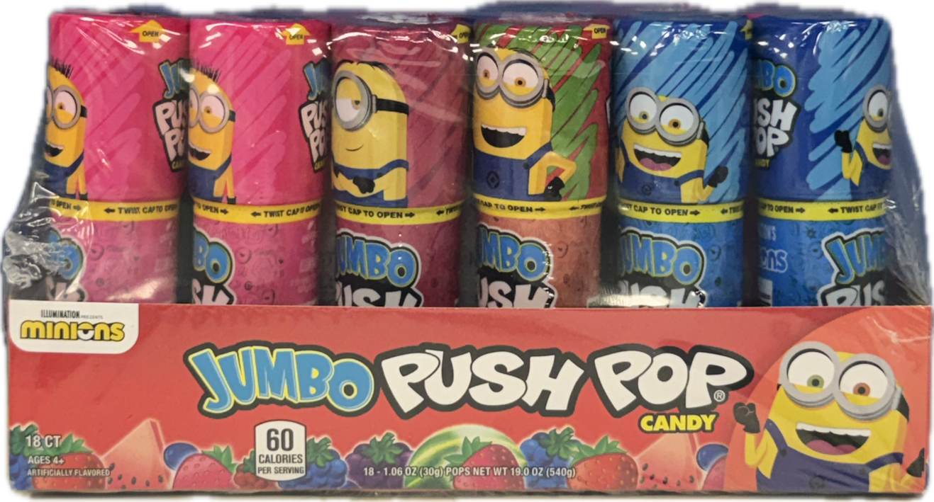 Minions Jumbo Push Pop Lollipop Candy 1.06 oz 18 ct | Long Island Candy ...
